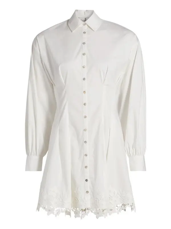Cami Nyc Kimiko Lace-trim Cotton Mini Shirtdress - Macadamia