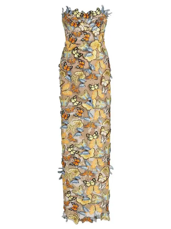 BRONX BANCO Bella 3d Butterfly Dahlia Strapless Gown - Multi