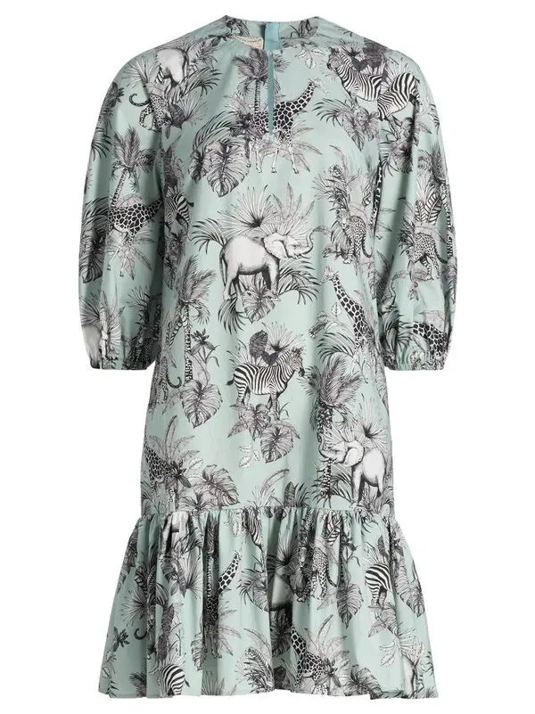 MAISON COMMON Safari Print Cotton Minidress - Mint Multi