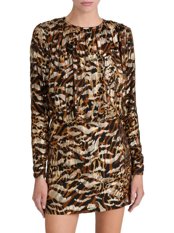 FRAME The Pleated Bubble Mini Dress - Abstract Leopard