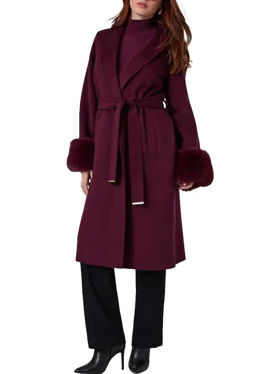 MARCIANO Ice Belted Coat With Faux Fur Cuffs - A40t-open