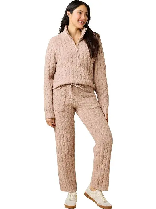 SOFTIES Cable Knit Marshmallow 1/2 Zip With Tapered Pant Set - Coco