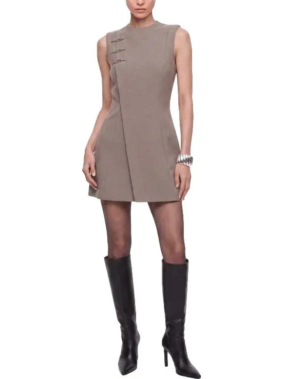 NOCTURNE Asymmetric Clasp Mini Dress - Beige