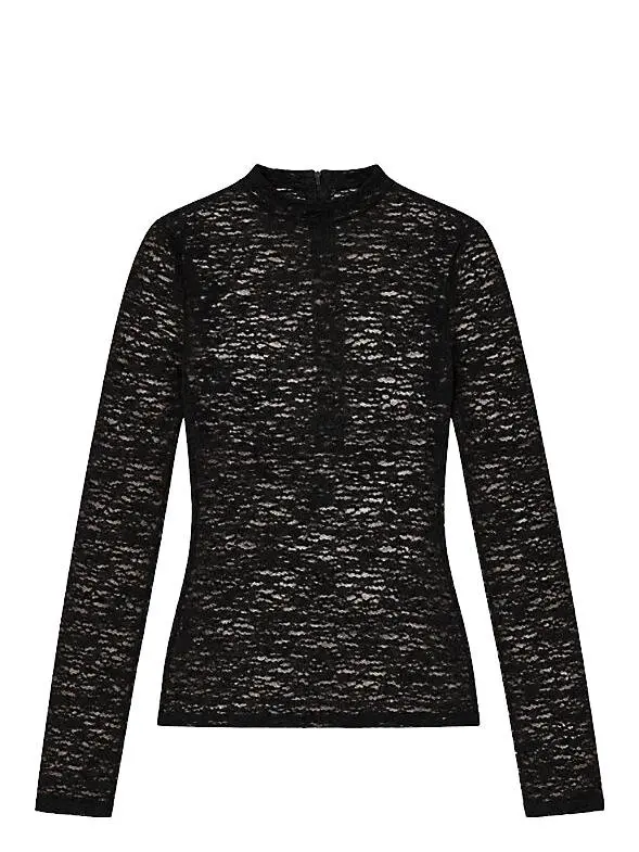 RO&ZO Sheer Long-sleeve Stretch-woven Top - Black