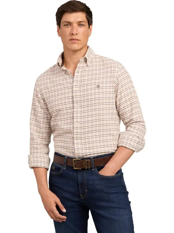 Holland Cooper Classic Fit Brushed Cotton Shirt Cheltenham Check - Camel