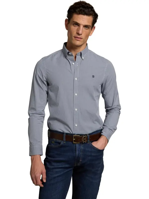 Holland Cooper Classic Fit Button Down Shirt Micro Gingham - Navy