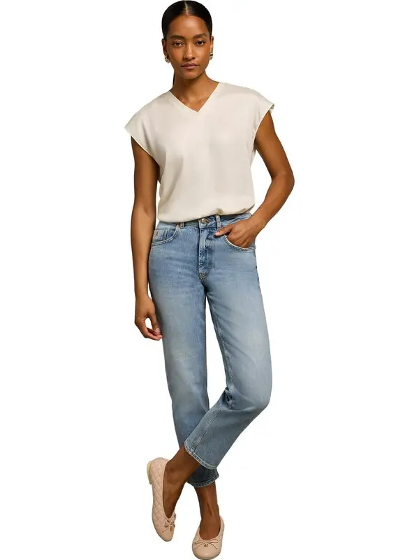 Holland Cooper Mid Rise Straight Cropped Jean Vintage - Denim