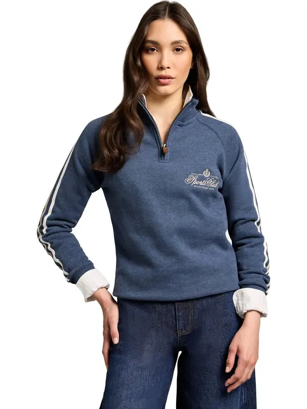 Holland Cooper Sports Club Quarter Zip Sweat Marl - Navy