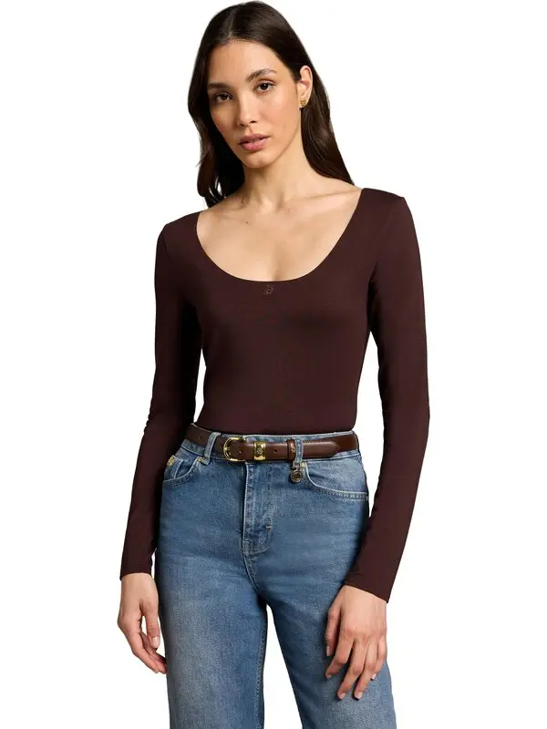 Holland Cooper Supersoft Scoop Neck Top - Walnut
