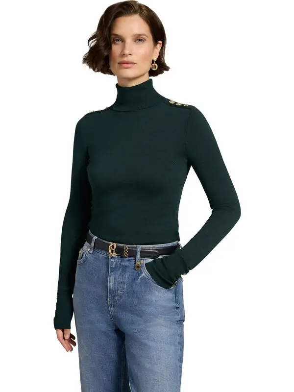 Holland Cooper Buttoned Knit Roll Neck Deep - Emerald