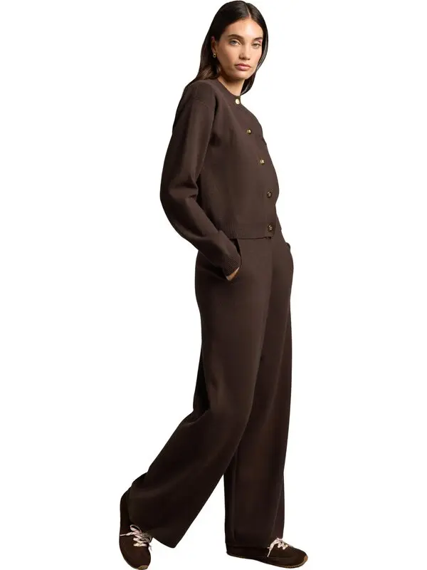 Holland Cooper Chester Knitted Wide Leg Pant - Chocolate