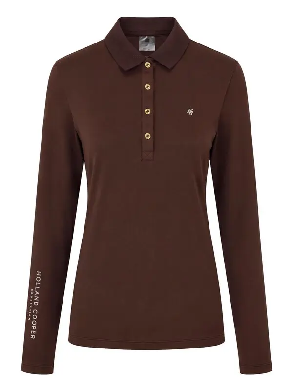 Holland Cooper Chiltern Long Sleeve Polo Shirt - Walnut