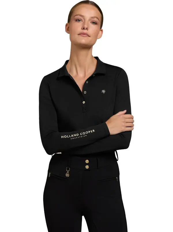 Holland Cooper Chiltern Long Sleeve Polo Shirt - Black