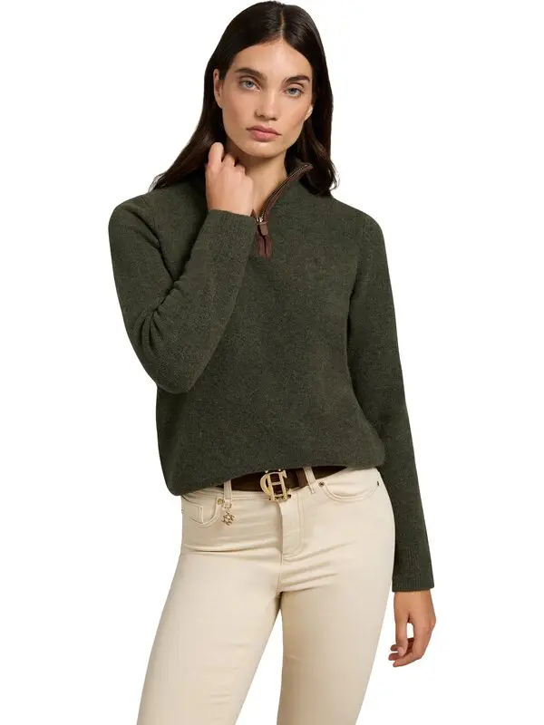 Holland Cooper Country Quarter Zip Knit Marl - Forest