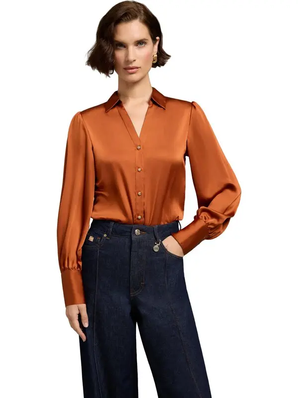 Holland Cooper Annie V-neck Shirt - Copper