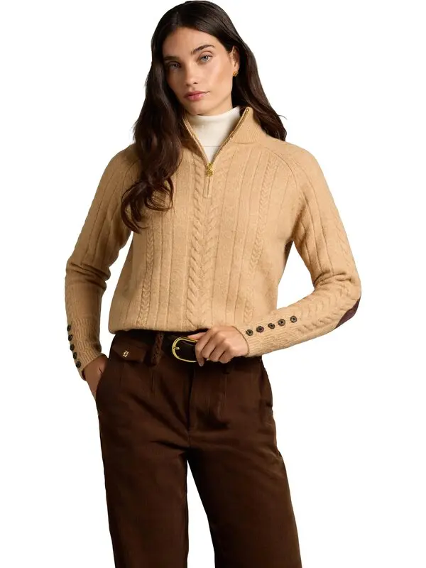 Holland Cooper Fairford Quarter Zip Knit - Camel