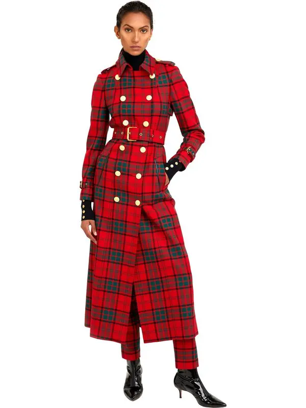Holland Cooper Full Length Marlborough Trench Coat Tartan - Red