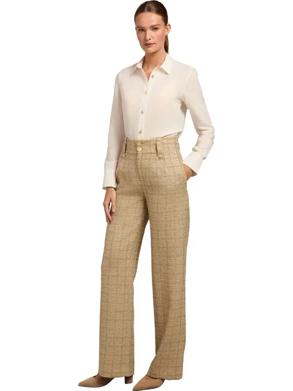 Holland Cooper High Waisted Straight Trouser Sparkle Tweed - Camel