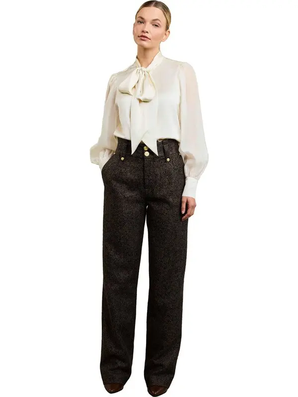 Holland Cooper High Waisted Straight Trouser Herringbone - Walnut