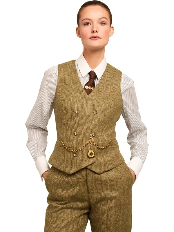 Holland Cooper Kensington Waistcoat Herringbone - Moss