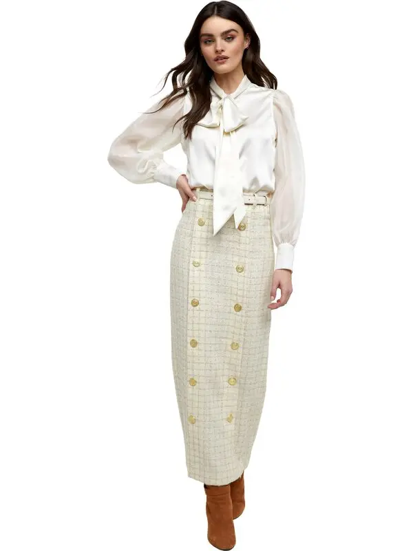 Holland Cooper Knightsbridge Maxi Skirt Sparkle Tweed - Ivory