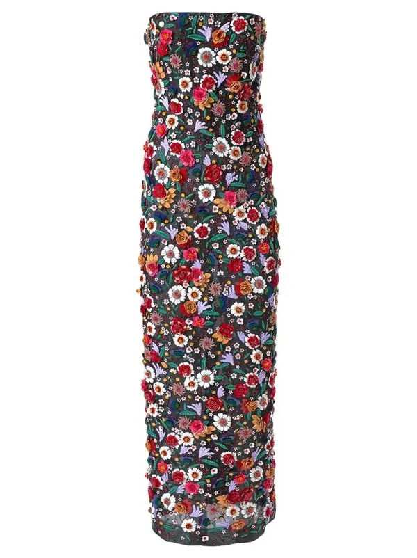 Carolina Herrera Embellished Strapless Ankle Dress - Black Multi