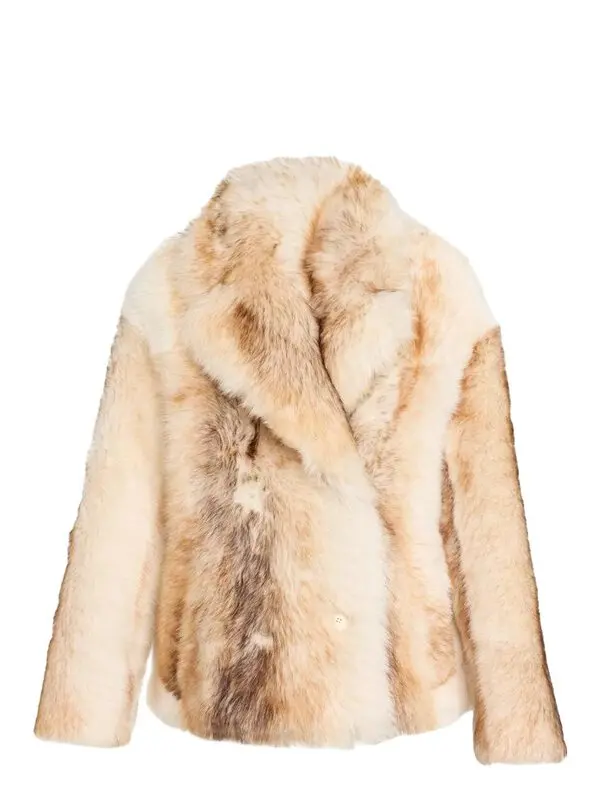 YVES SALOMON Lamb Shearling Double-breasted Short Coat - Camel