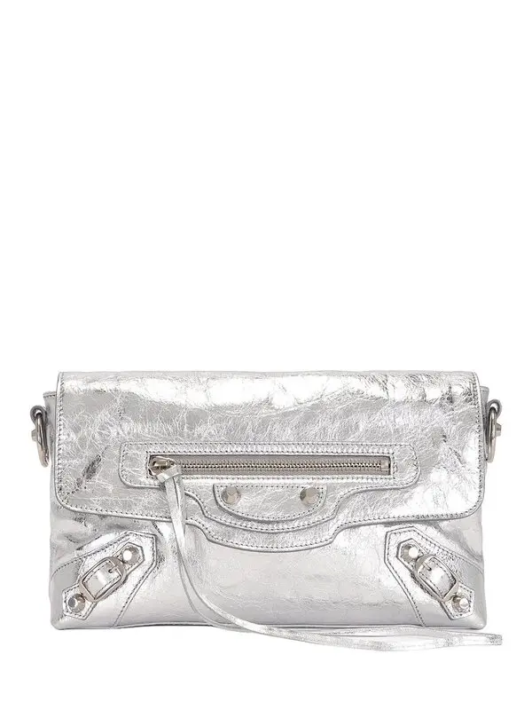 Balenciaga Le City Clutch In Metallic - Silver
