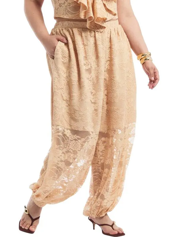 JUNE & VIE Floral Lace Balloon Pant - Mellow Buff