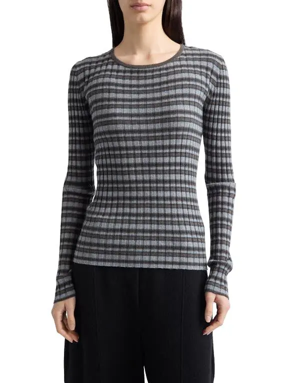 LISA YANG Tarika Stripe Cotton & Cashmere Sweater - Deep Cloud/eclipse