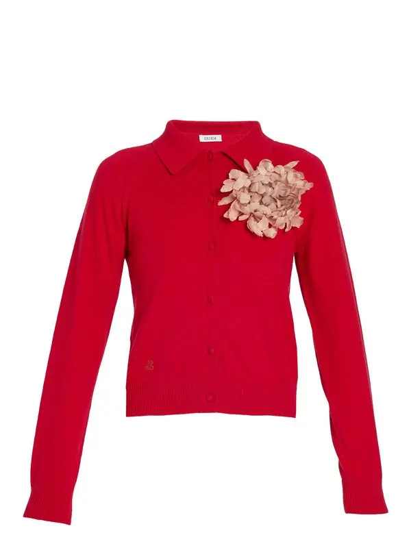 Erdem Embellished Cotton Wool Cardigan - Red