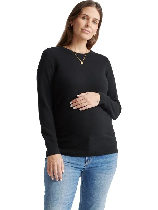 Quince Mongolian Cashmere Maternity Crewneck Sweater - Black