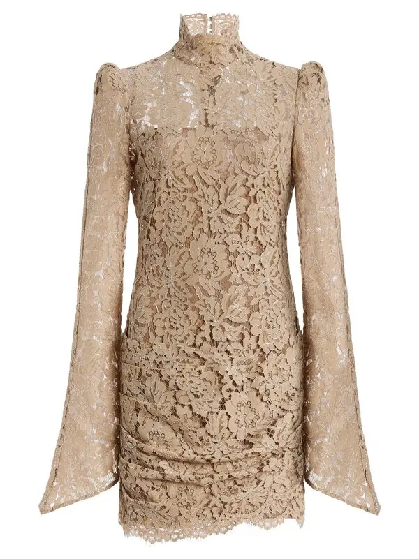 DE LA VALI Agartha Beaded Lace Mini Dress - Brown