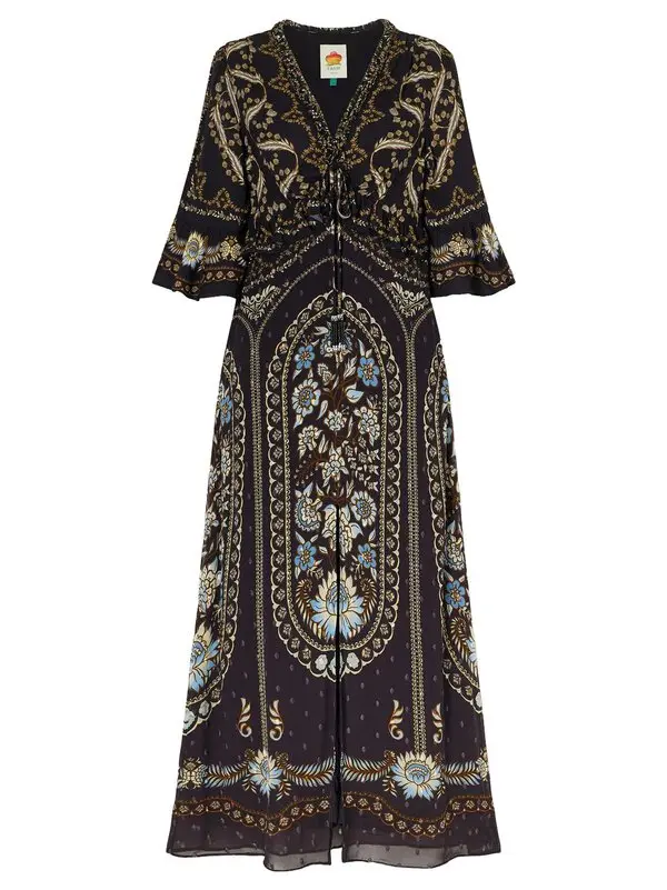 Farm Rio Daniela Ruffled Printed Embroidered Crepe Maxi Dress - Multi