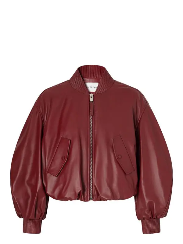 Givenchy Cropped Gathered Leather Bomber Jacket - Red