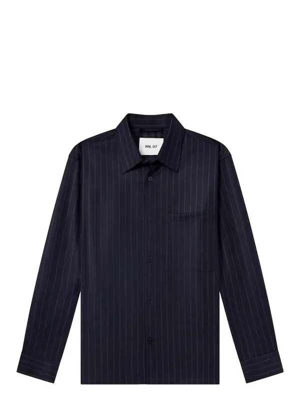 Nn07 Freddy 10052 Pinstriped Wool-blend Flannel Shirt - Blue