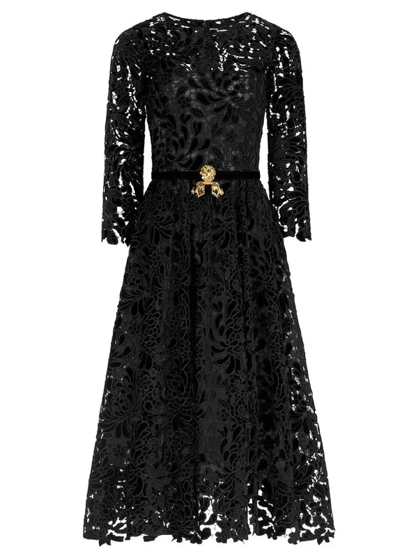 Oscar De La Renta Long Sleeve Chrysanthemum Guipure Cocktail Dress - One-color