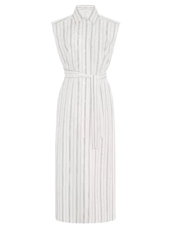 Another Tomorrow Striped Sleeveless Midi Dress - White