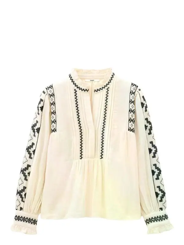 Ba&sh Pidma Embroidered Ruffled Blouse - Neutrals