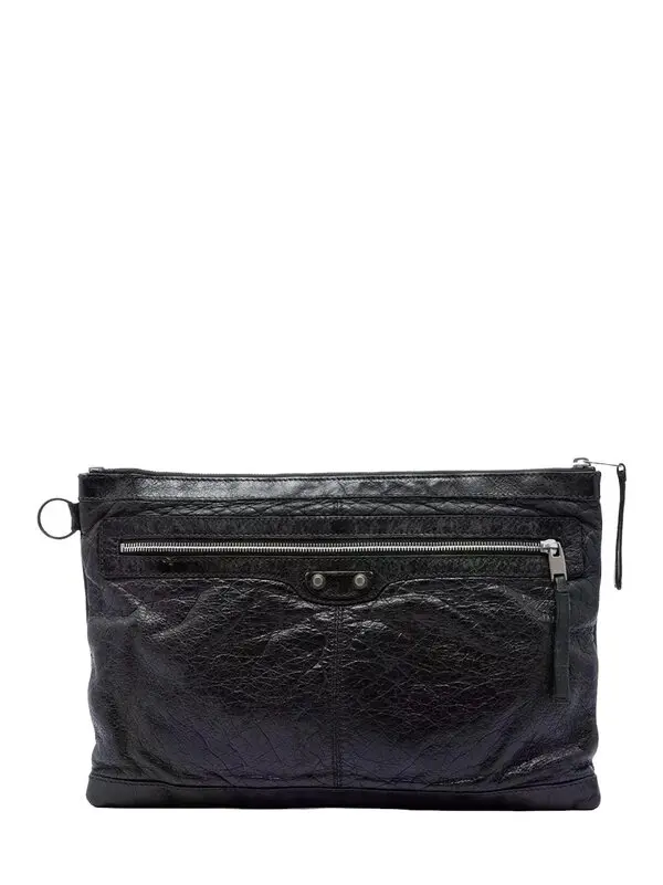 Balenciaga 2014 Lambskin Motocross Classic Clip L Clutch Bag - Black