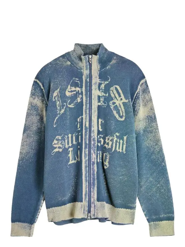 DIESEL® Zip-up Cardigan In Cotton With Reverse Print - Blue