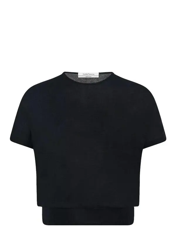 Another Tomorrow Short-sleeve Wool Top - Black