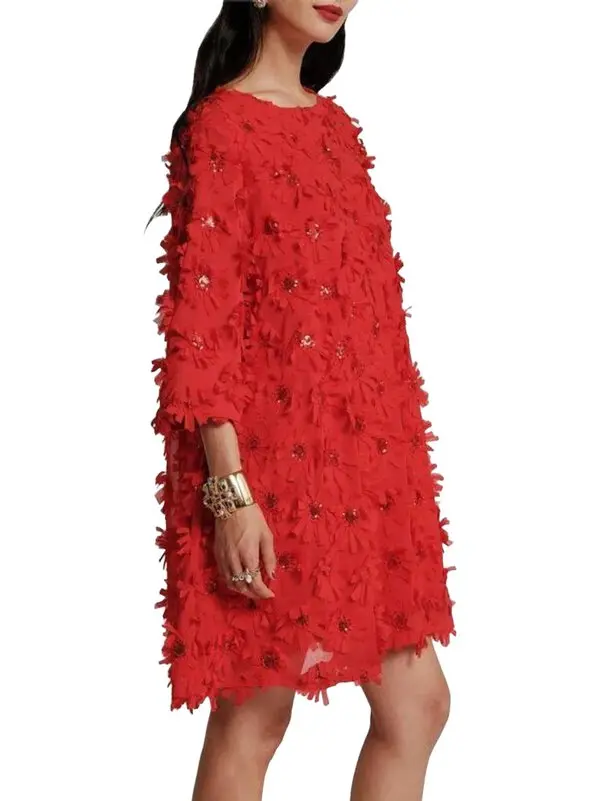 FRANCES VALENTINE Edie Daisy Appliqué Mini Dress - Red