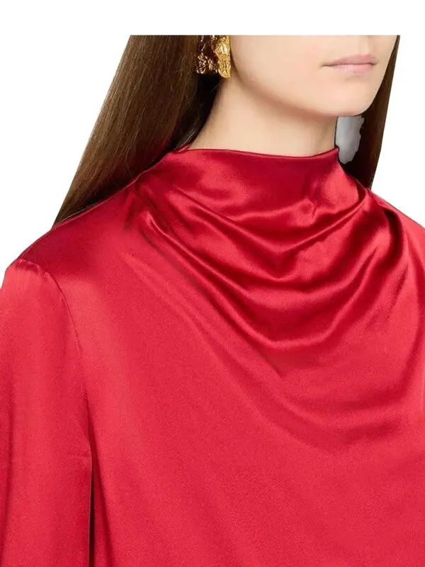 Lapointe Satin Draped Neck Long-sleeve Blouse - Deep Red