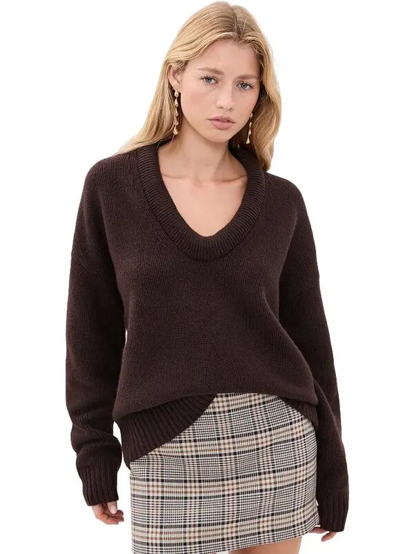 REFORMATION Jonie Cashmere Oversized Scoop Neck Sweater - Mole