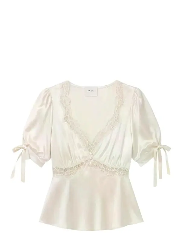 REFORMATION Dolly Lace-trim Silk Blouse - Neutrals