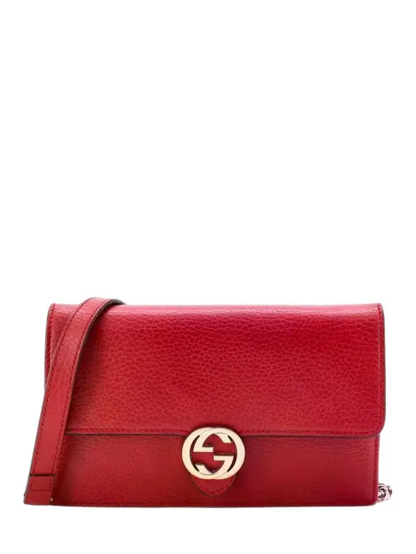 Gucci Interlocking Wallet On Chain Leather Crossbody Bag - Red