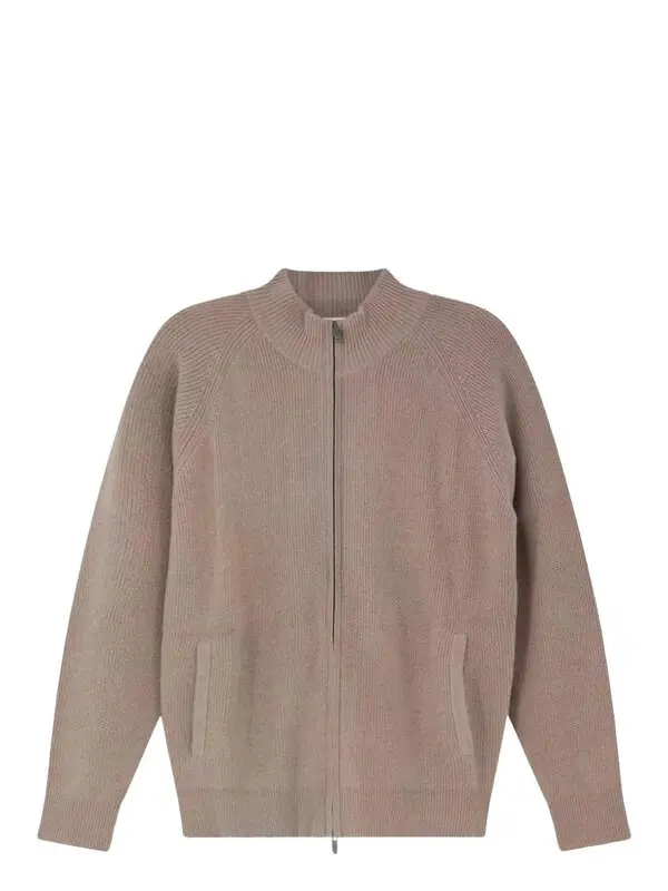 BRAMANI CASHMERE Ribbed-knit Zip-up Cardigan - Neutrals