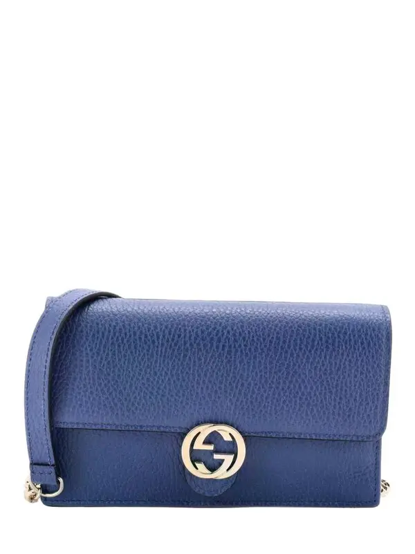 Gucci Interlocking Wallet On Chain Leather Crossbody Bag - Blue