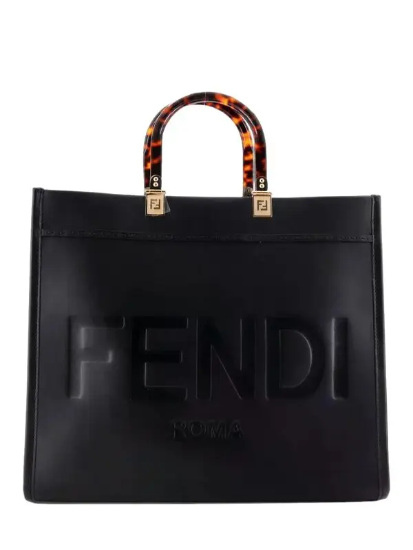 Fendi Sunshine Shopper Leather Medium Tote Bag - Black